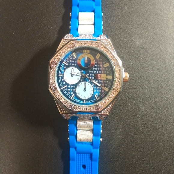 Accessories | New Montres Carlo Blue Silver Bullet Silicone Iced Out ...